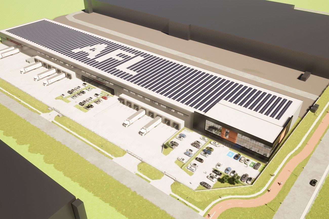 Een kwart kilometer distributiecentrum. Bouwen van links naar rechts